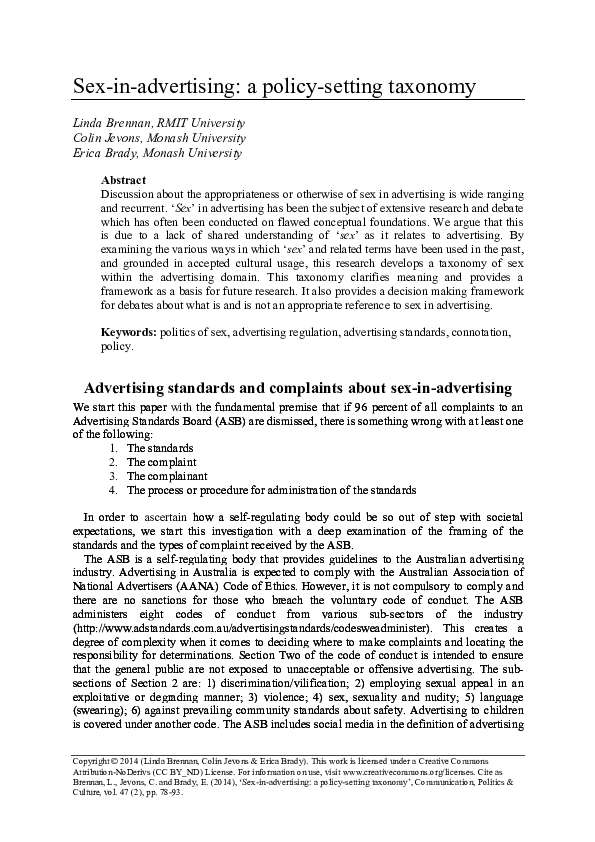 Pdf Sex In Advertising A Policy Setting Taxonomy 