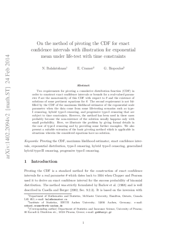 (PDF) On the method of pivoting the CDF for exact confidence intervals ...