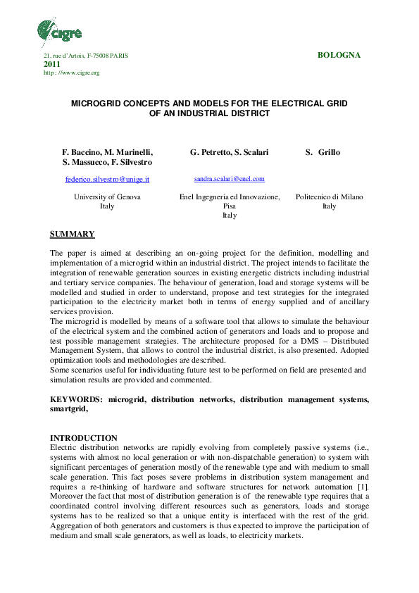 (PDF) Microgrid concepts and models for the electrical grid of an industrial district | Mattia ...