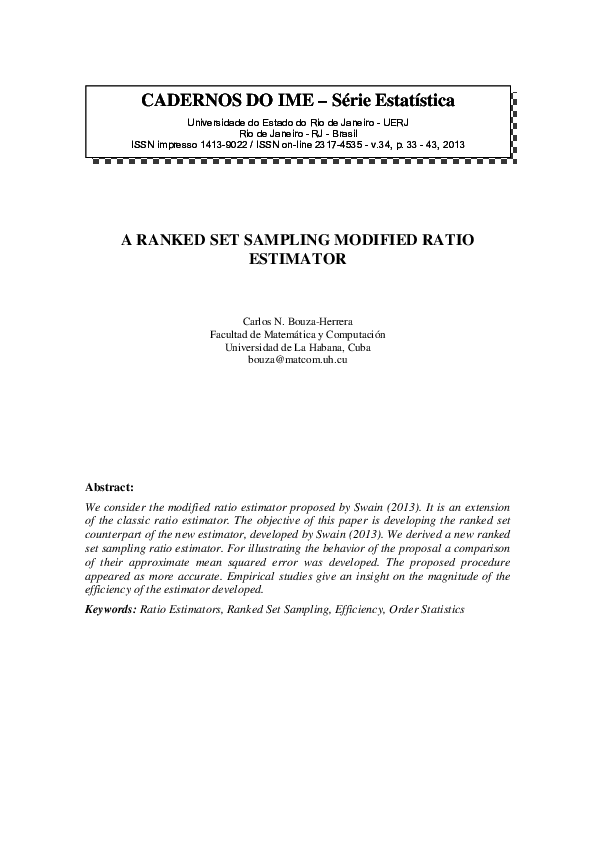 Pdf A Ranked Set Sampling Modified Ratio Estimator