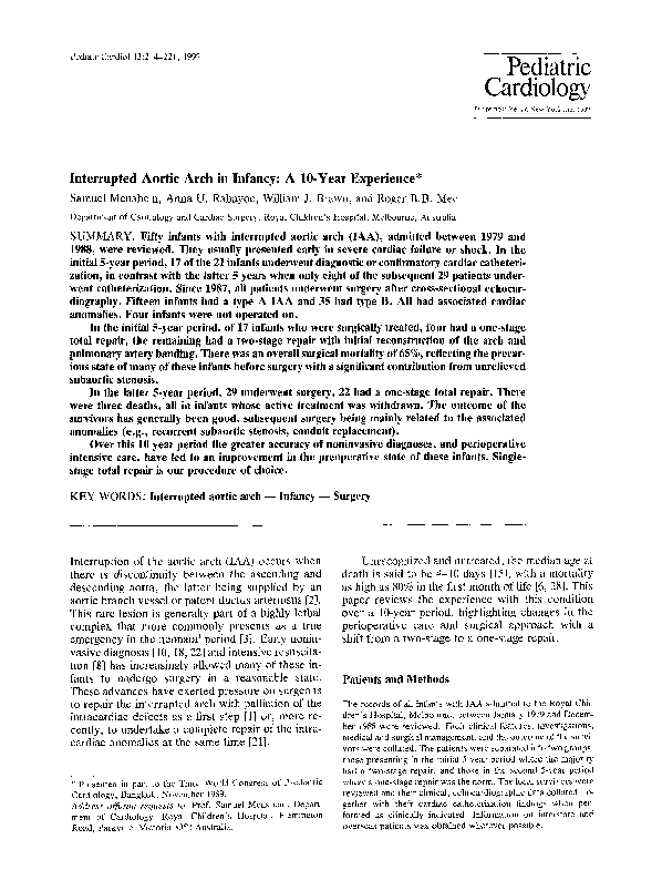 (PDF) One-Stage Repair of an Interrupted Aortic Arch with an ...