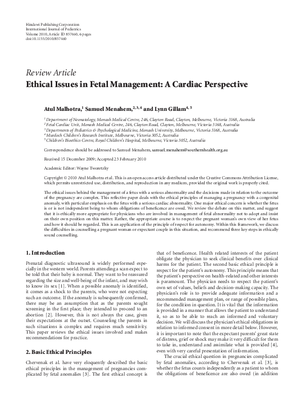 (PDF) Ethical Issues in Fetal Management: A Cardiac Perspective ...