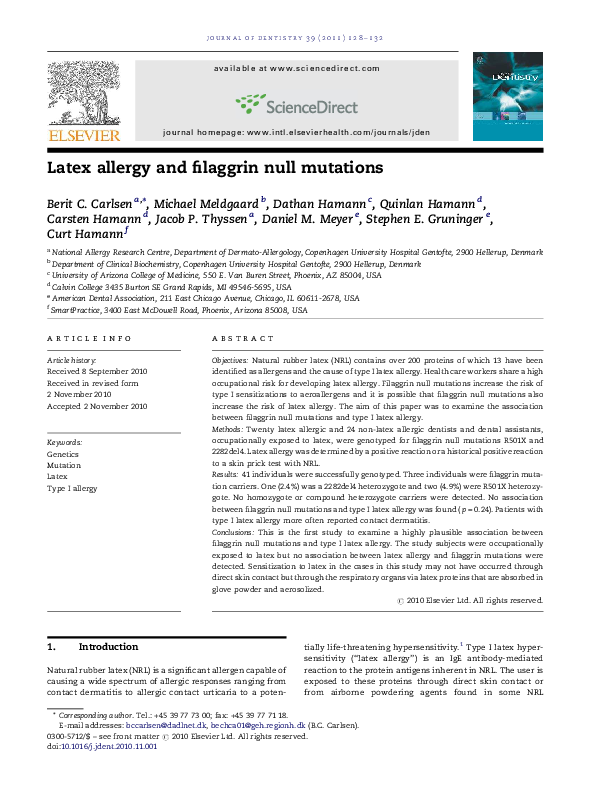 (PDF) Latex allergy and filaggrin null mutations