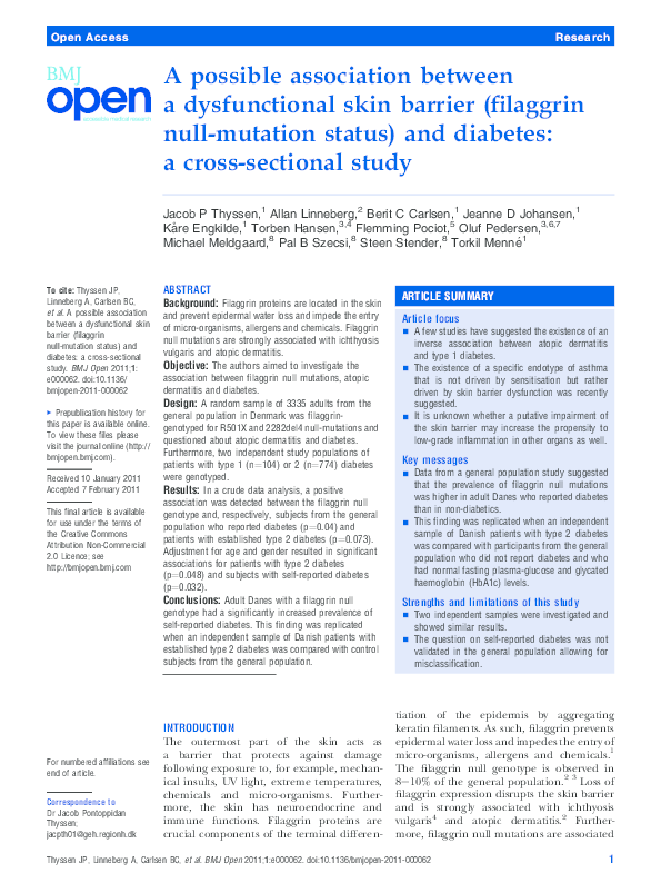 (PDF) A possible association between a dysfunctional skin barrier (filaggrin null-mutation ...