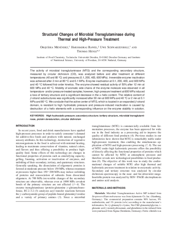 (PDF) Structural Changes of Microbial Transglutaminase during Thermal ...