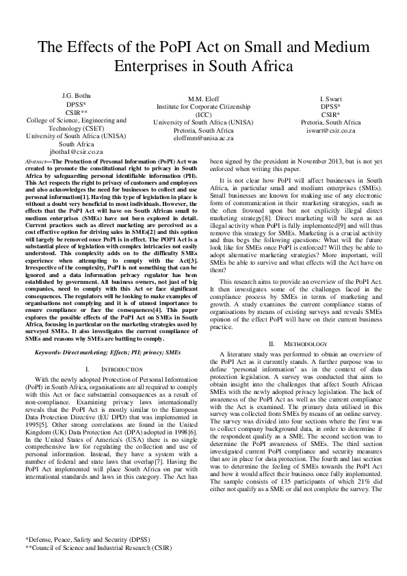 (PDF) The Effects of the PoPI Act on Small and Medium Enterprises in ...