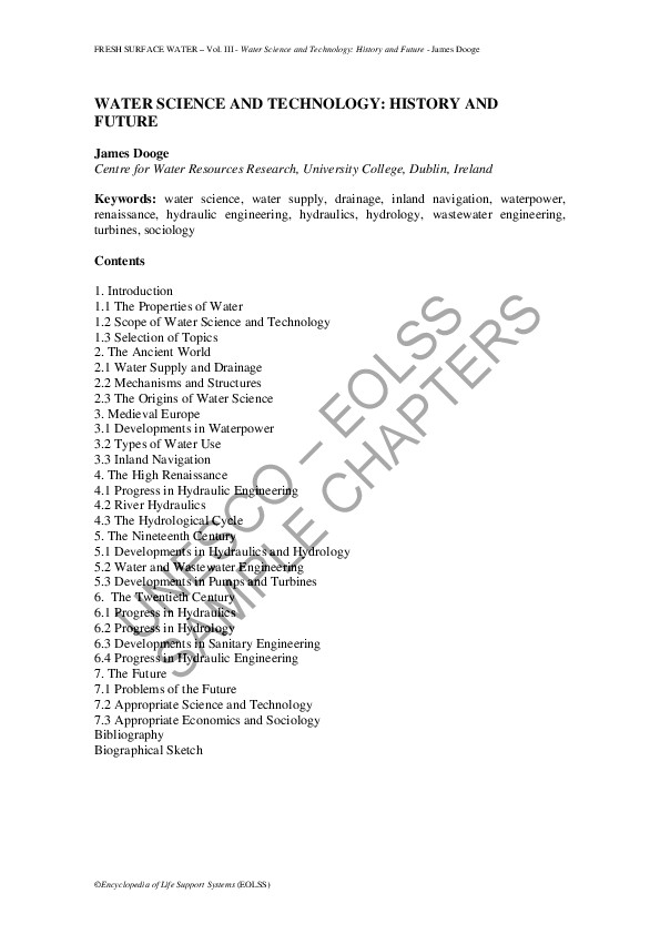 (PDF) Water Science and Technology: History and Future