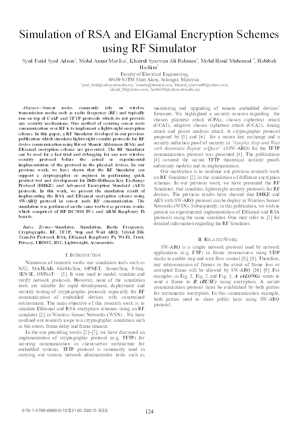 Pdf Simulation Of Rsa And Elgamal Encryption Schemes Using Rf Simulator 2779