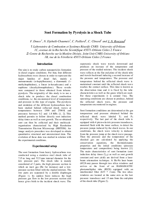 (PDF) Soot Formation by Pyrolysis in a Shock Tube