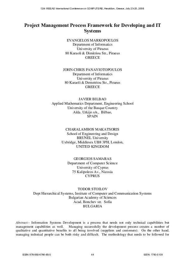 (PDF) Project management process framework for developing and IT systems