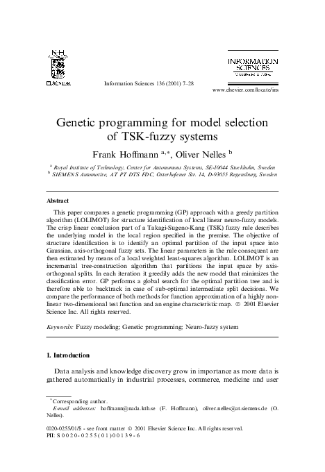 (PDF) Genetic programming for model selection of TSK-fuzzy systems