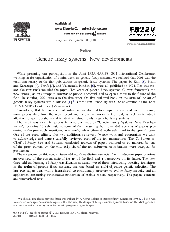 Pdf Genetic Fuzzy Systems New Developments 7953