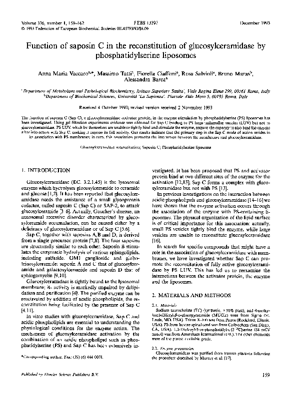 (PDF) Function of saposin C in the reconstitution of glucosylceramidase ...