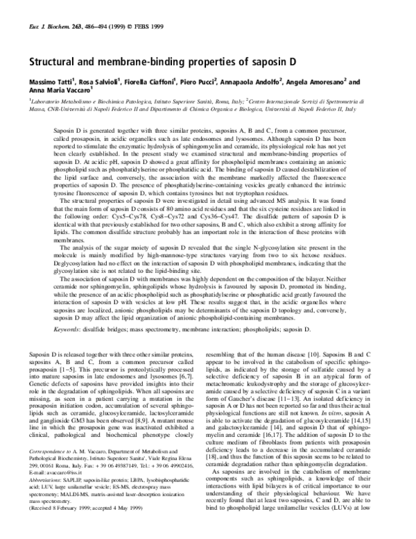 (PDF) Structural and membrane-binding properties of saposin D