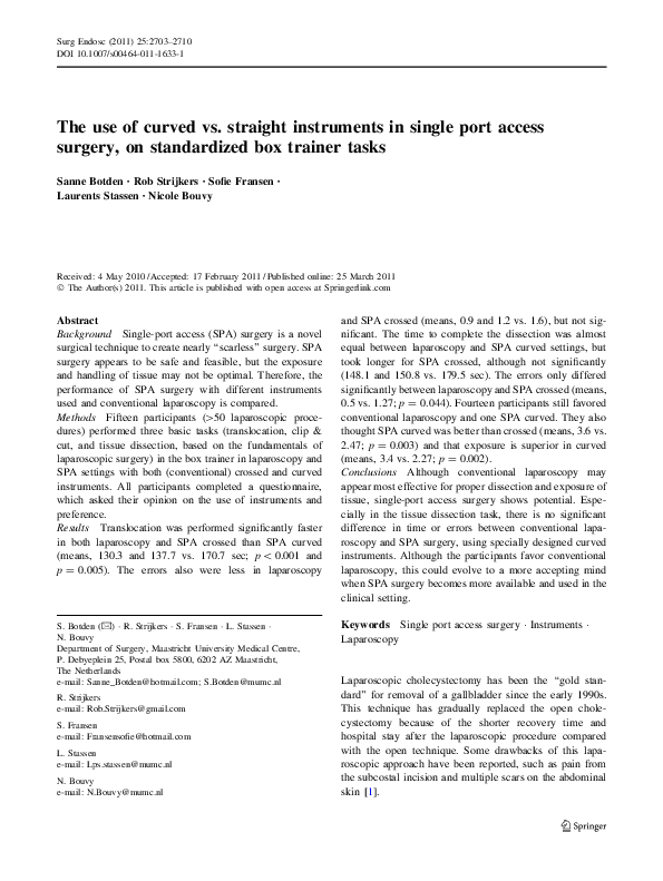 (PDF) The use of curved vs. straight instruments in single port access ...