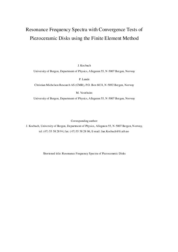 Pdf Resonance Frequency Spectra With Convergence Tests Of Piezoceramic Disks Using The Finite