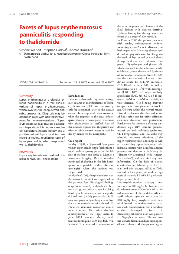(PDF) Facets of lupus erythematosus: panniculitis responding to thalidomide