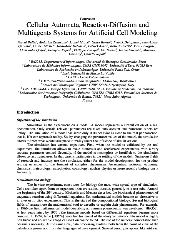 Pdf Cellular Automata Reaction Diffusion And Multiagents Systems For