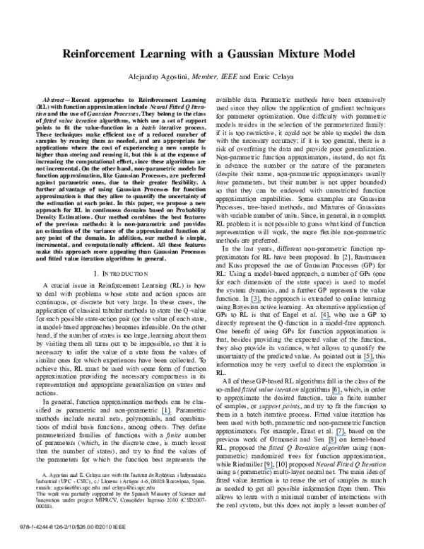 Pdf Reinforcement Learning With A Gaussian Mixture Model
