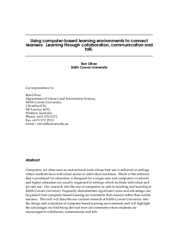 (PDF) Using computer-based learning environments to connect learners ...