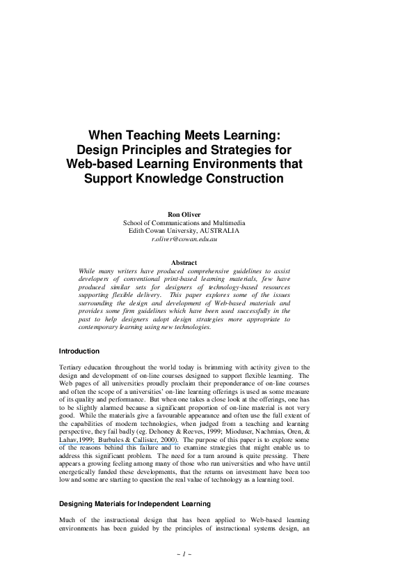 Pdf When Teaching Meets Learning Design Principles And Strategies For Web Based Learning