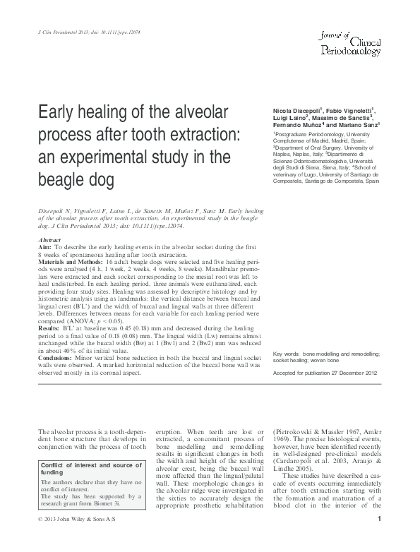 (PDF) Early healing of the alveolar process after tooth extraction: an ...