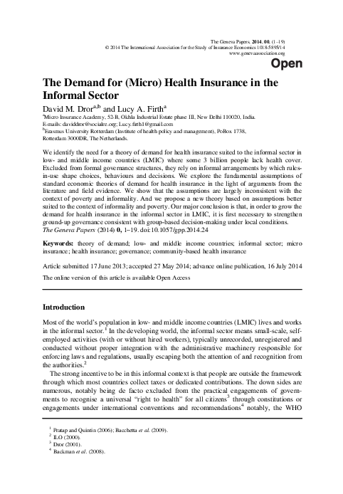 (PDF) The Demand for (Micro) Health Insurance in the Informal Sector