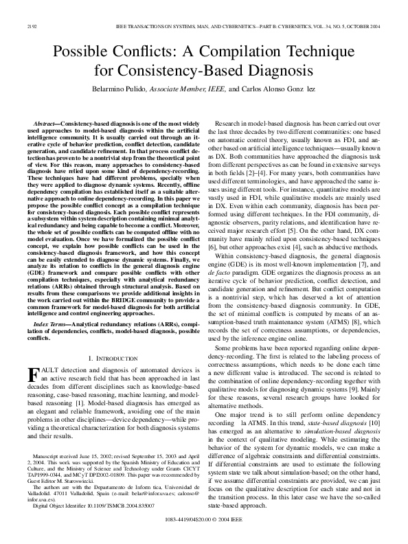 (PDF) Possible Conflicts: a compilation technique for model-based diagnosis