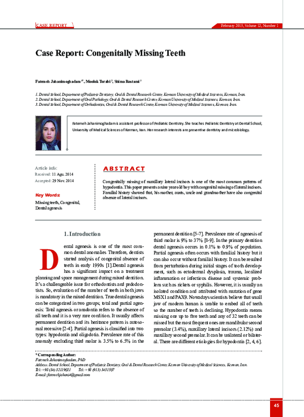 (PDF) Case Report: Congenitally Missing Teeth