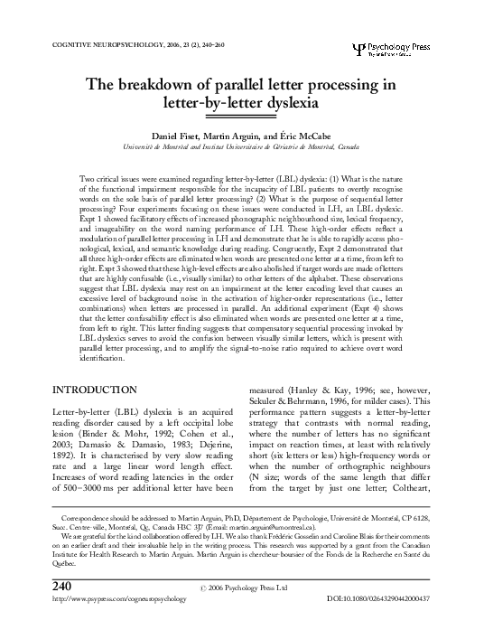 (PDF) The breakdown of parallel letter processing in letter-by-letter ...