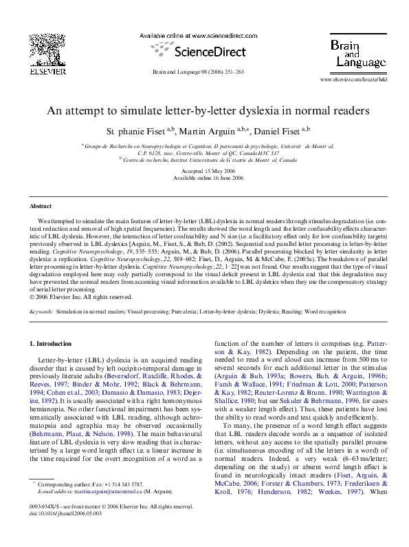 (PDF) An attempt to simulate letter-by-letter dyslexia in normal readers