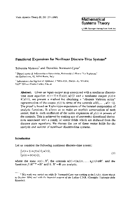 (PDF) Functional expansions for nonlinear discrete-time systems