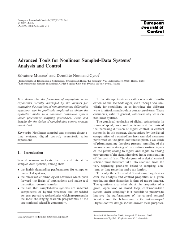 (PDF) Advanced Tools for Nonlinear Sampled-Data Systems’ Analysis and Control