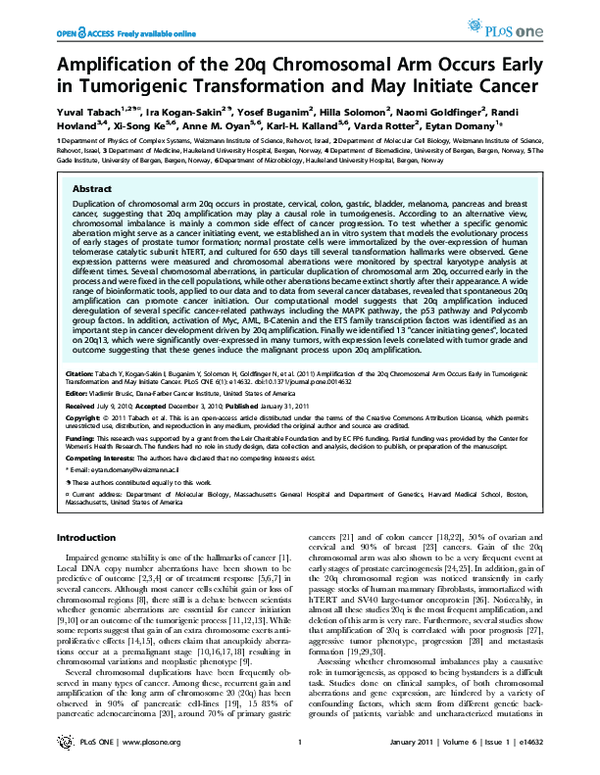 (PDF) Amplification of the 20q Chromosomal Arm Occurs Early in ...