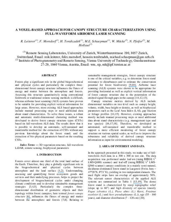 Pdf A Voxel Based Approach For Canopy Structure Characterization Using Full Waveform Airborne