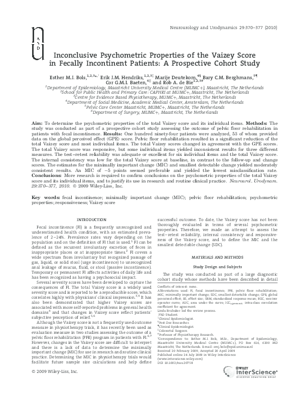 (PDF) Inconclusive psychometric properties of the Vaizey score in ...