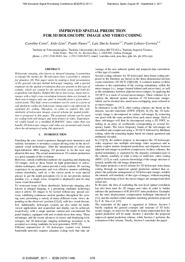 Pdf Improved Spatial Prediction For 3d Holoscopic Image And Video Coding Paulo Correia