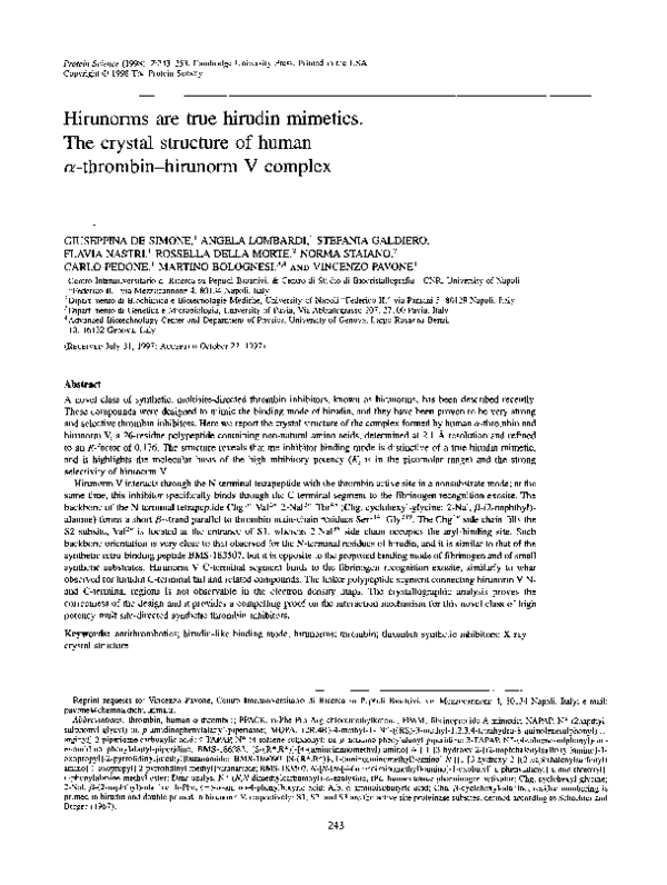 (PDF) Hirunorms are true hirudin mimetics. The crystal structure of ...