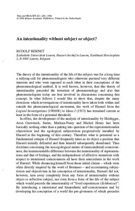 (PDF) An intentionality without subject or object