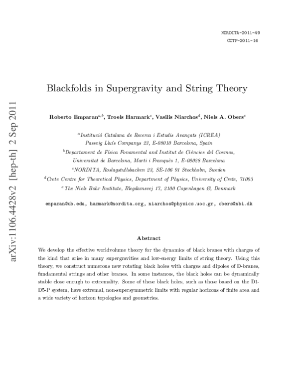 (PDF) Blackfolds in supergravity and string theory