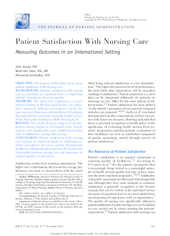 (PDF) Patient Satisfaction With Nursing Care: Measuring Outcomes in an ...