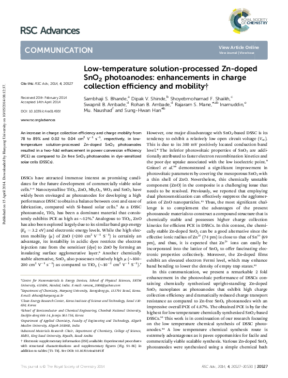 (PDF) Low-temperature solution-processed Zn-doped SnO2 photoanodes ...