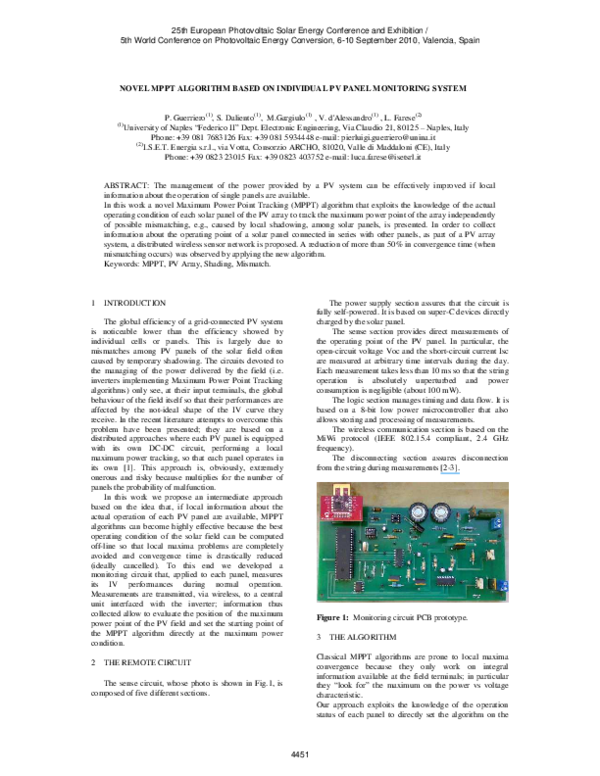 Pdf Novel Mppt Algorithm Based On Individual Pv Panel Monitoring System
