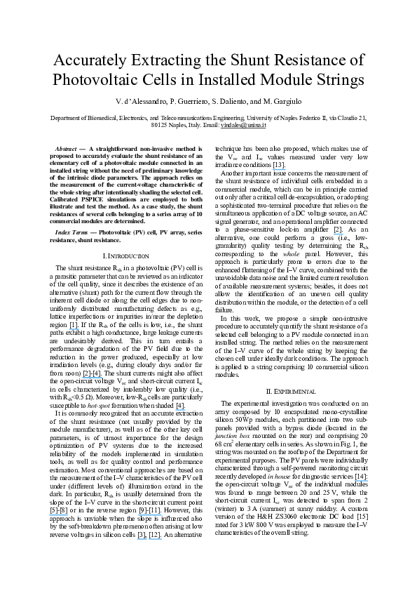 (PDF) Accurately extracting the shunt resistance of photovoltaic cells ...