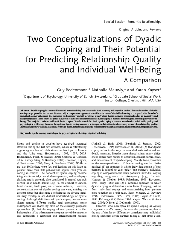 Dyadic coping - two conceptualizations