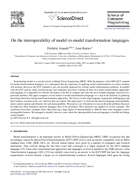 (PDF) On the interoperability of model-to-model transformation languages