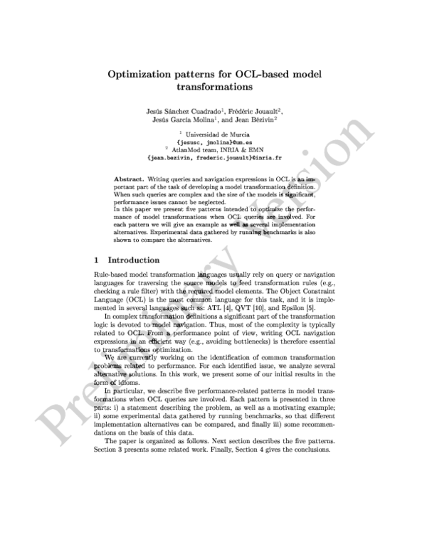 (PDF) Optimization Patterns for OCL-Based Model Transformations