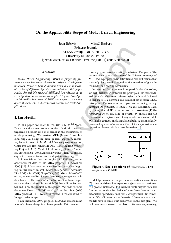 Pdf On The Applicability Scope Of Model Driven Engineering