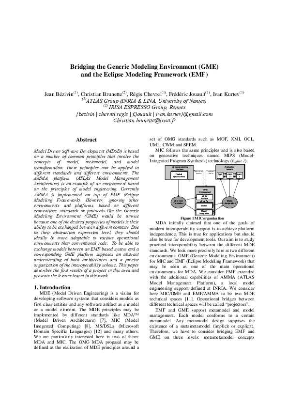 Pdf Bridging The Generic Modeling Environment Gme And The Eclipse Modeling Framework