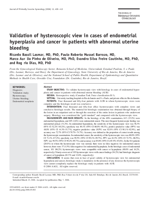 (PDF) Validation of hysteroscopic view in cases of endometrial ...
